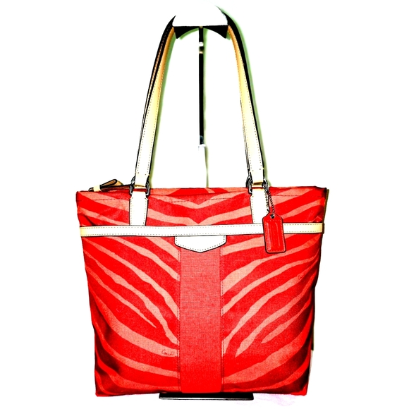 Coach | Bags | Coach Womens F23283 Orange Tan Canvas Zebra Print ...
